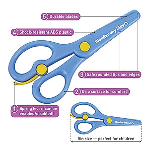 Left Handed Kids Scissors / School Scissors, Preschool and Kindergarten Use - Plastic Blunt Tipped Kid and Toddler Safety Craft Scissors for Left Handed Cutting - Pink and Blue Kid Scissors Pack