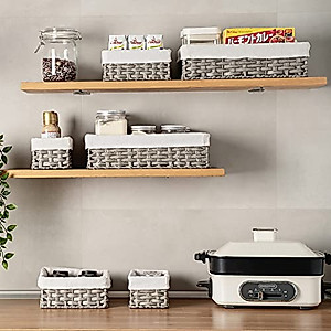 FairyHaus Wicker Baskets for Organizing 3 Pack, Waterproof Small Wicker Storage Basket for Shelves Rectangle, Nesting Lined Grey Wicker Basket