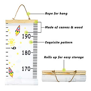 Airror Baby Growth Height Chart, Child Height Ruler, Canvas and Wood Composed of Removable Wall Ruler, Wall Decor (Cartoon Patterns)