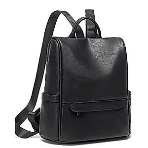 Shaelyka Water-resistant Women Backpack Purse, Leather Anti-theft Medium Shoulder Bag, Black
