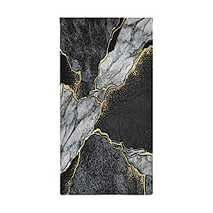 Jucciaco Black Marble Hand Towel for Bathroom Kitchen, Absorbent Luxury Black and Grey Marble Bath Hand Towels Decorative, Soft Polyester Cotton Towels for Hand, 28x14 inches, Set of 2