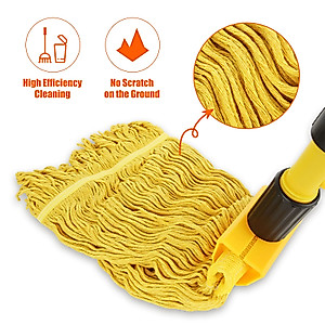 Commercial String Mop, Looped-End String Wet Mop with Extra Mop Heads Replacement, 57inch Mop Handle, Heavy Duty Industrial Commercial Mop for Home, Garage, Office Floor Cleaning, Blue/Yellow