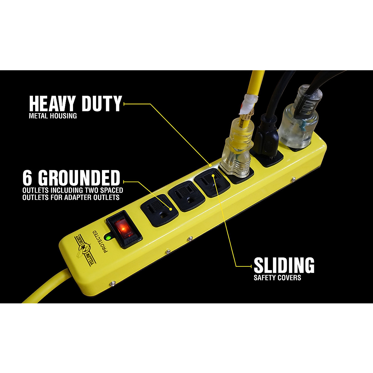 Yellow Jacket 5138N 5138 Metal Surge Protector Strip with 6 Outlets and 15 Foot Cord; Ft