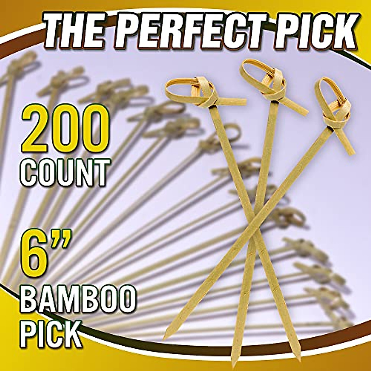 200PCS Bamboo Cocktail Picks 6 Inch, Handmade Sticks Cocktail Skewers, Cocktail Picks Fruit Toothpick for Appetizers, Fancy Toothpicks for Events and Parties