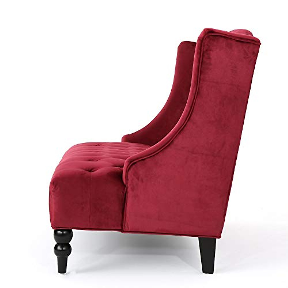 Contemporary Home Living 50.25" Wine Red and Brown Traditional Button Tufted Winged Loveseat