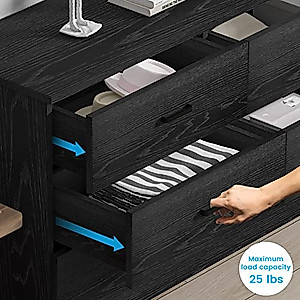 Bigbiglife Wood Dresser for Bedroom, 6 Drawer Double Dresser with Metal Handles, Sturdy and Modern Chest of Drawers (Black)