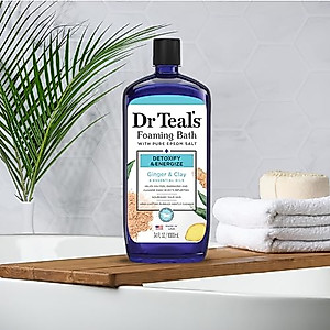Dr Teal's Foaming Bath with Pure Epsom Salt, Detoxify & Energize with Ginger & Clay, 34 fl oz (Pack of 4) (Packaging May Vary)