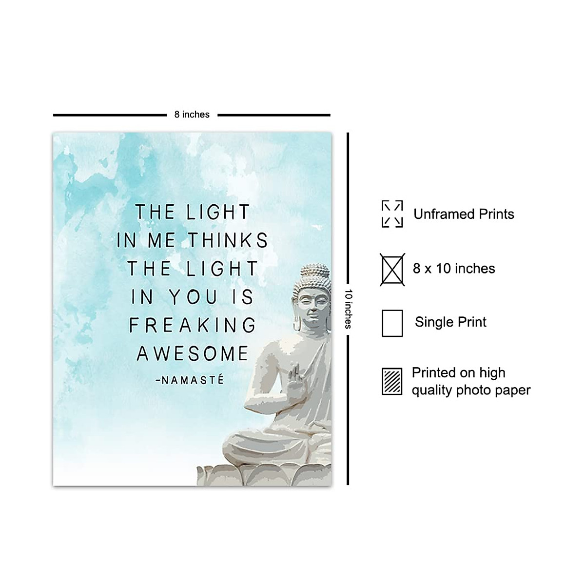 Zen Decor - Buddha Wall Art for Spa or Yoga Studio - Spiritual Meditation Gift for New Age Buddhist, Buddhism Fan - Wall Decoration for Living Room, Bathroom, Bedroom - 8x10 UNFRAMED Poster Print