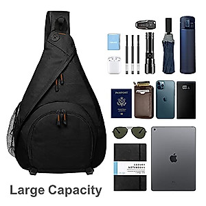 BuyAgain Sling Backpack, Sling Bag Chest Shoulder Crossbody Bag Pack Multipurpose Daypack for Men Women Travel, Hiking, Black