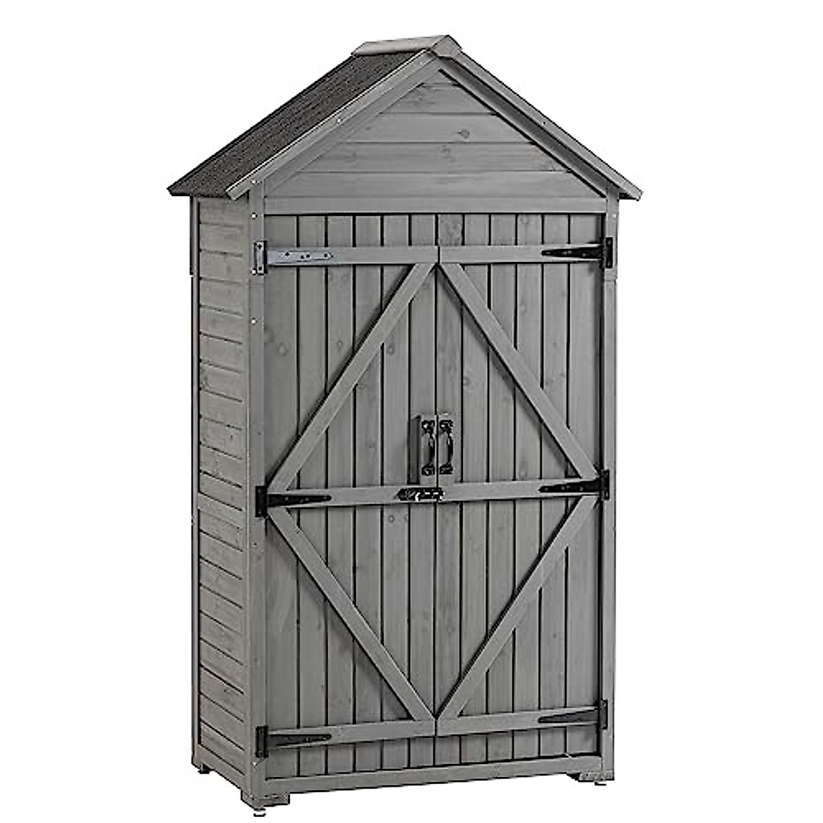 Outdoor Storage Cabinet, Storage Shed with Detachable Shelves, Wooden Garden Shed with Waterproof Roof, Outside Vertical Tall Tool Shed for Yard Patio Lawn Deck Garden (Gray)