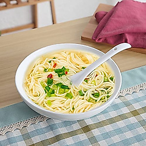 Bright White 6.75 inch Asian Soup Spoon Set of 4, Ultra-fine Porcelain Tablespoon, Chinese Soup Spoons/Japanese Kitchen Soup Spoons for Cereal, Small Spoons for Ramen Pho - Deep Oval Hook Design