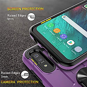 Jeylly Case for Galaxy A20/A50 with Tempered Glass Screen Protector, 360 Rotating Ring Kickstand Holder [Work with Magnetic Car Mount] Armor Defender Shockproof Phone Case for Samsung A20/A30, Purple