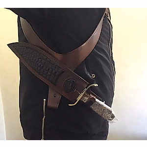 Hunter's Edge 14'' Fixed Blade Gold Rush Bowie Knife,12C27M Stainless Steel, Wood Handle, Leather Sheath with chest Belt