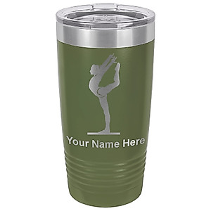 LaserGram 20oz Vacuum Insulated Tumbler Mug, Gymnast Woman, Personalized Engraving Included (Camo Green)