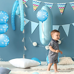 36 Pieces Blue Cloud Latex Balloons Mid Blue with Clouds Matte Balloons 12 Inches Cloud Print Light Blue Balloons for Baby Shower Boys Girls Birthday Party Supplies