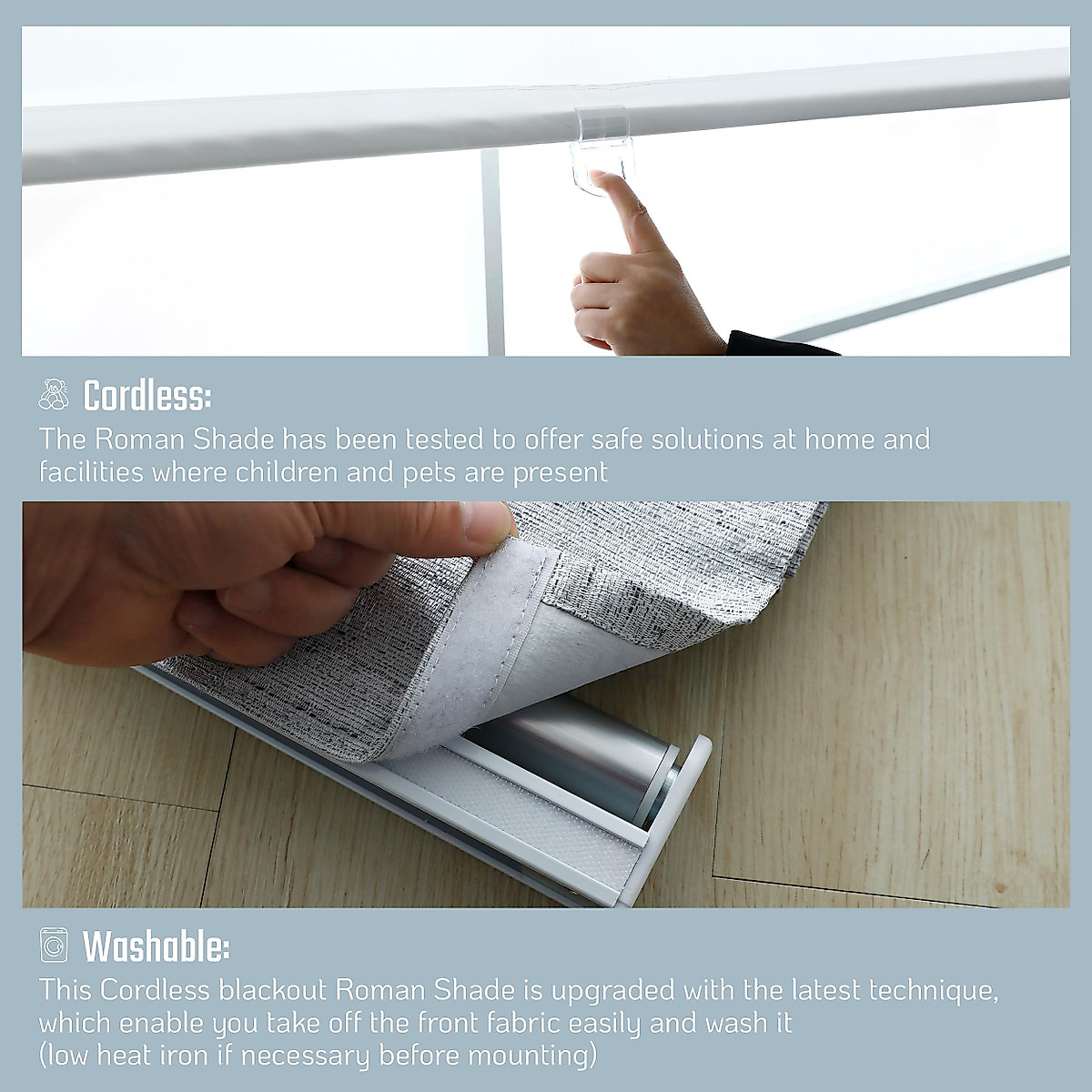 Everyday Celebration Roman Shades for Windows, 100% Blackout Shades, Cordless Pull Down Window Shades, Shades for Indoor Windows, Ribbon Border Blinds & Shades, (Navy) 36" W X 64" H