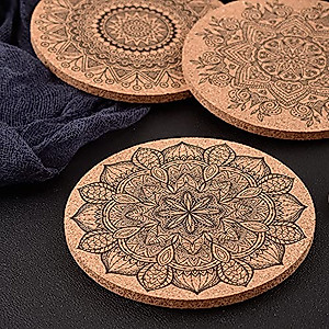 ionEgg Cork Coasters for Drinks Reusable Cup Coaster for Cold or Warm Drinks, Pack of 9 with Metal Holder
