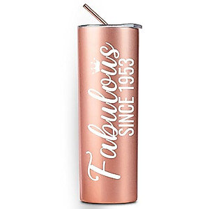Onebttl 70th Birthday Gifts for Women, 70 & Fabulous, 70th Birthday Gift Idea for Women, Coworker, Friends, Mom, 70th Bday Gifts, Stainless Steel Tumbler 20oz - 1953 Birthday Gifts for Women