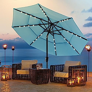 ABCCANOPY Solar Led Patio Umbrellas 3-Tiers 11FT (Turquoise)