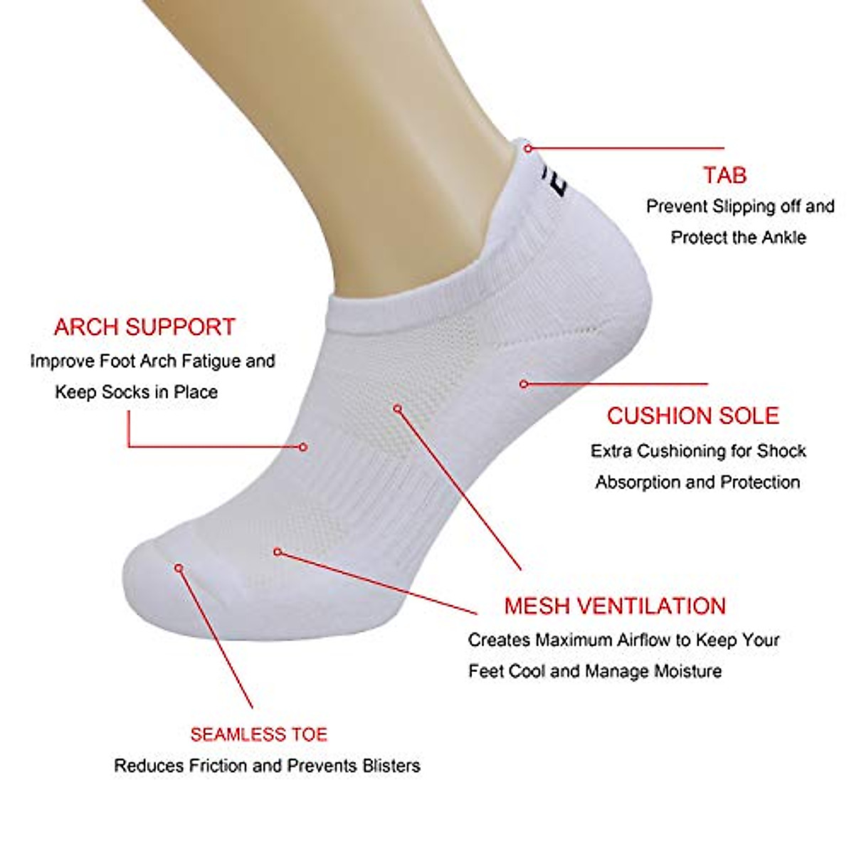 EVERSWE 6 Pairs Ankle Athletic Running Socks Low Cut Sports Tab Socks for Men and Women (White, S)