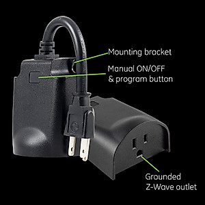 Enbrighten Z-Wave Plus Smart Outdoor Switch, 1-Outlet Plug-In (2nd Gen.), Weather-Resistant, Works with Alexa, Google Assistant, for Landscape & Seasonal Lighting, ZWave Hub Required, 14298,Black