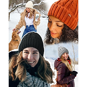 Camptrace Beanies Women Winter Hats for Women Fleece Lined Cable Knit Hat Warm Winter Snow Ski Skull Cap Black