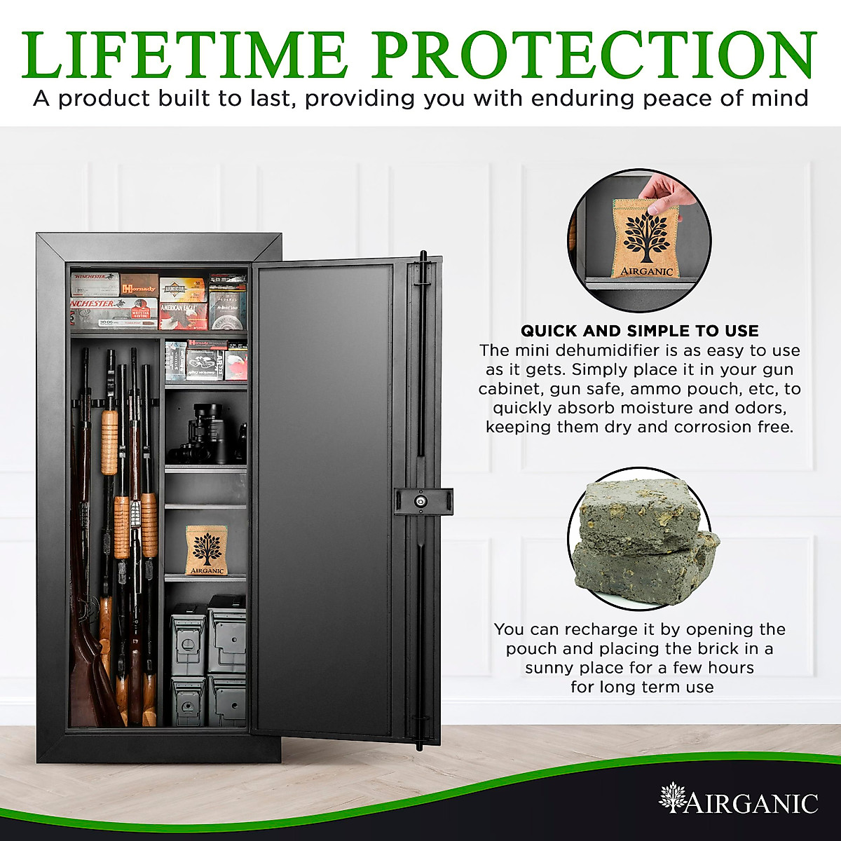 Airganic Moisture Absorbers, Safe Dehumidifier - USA-Made & All Natural from Minerals - Reusable Dessicant, Safe Accessory, Car Dehumidifier, Closet Dehumidifier - Kid & Pet Friendly (1 Pack)