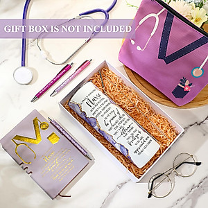 Domensi 6 Pcs Nurse Week Appreciation Gifts for Women Medical Nursing Assistant 20 oz Marble Sign Tumbler Makeup Bag Notepad with Ballpoint Pen for Graduation Nursing Student(Purple)