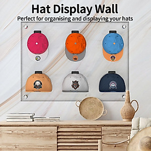 Quzhunoo 2-in-1 Hat Hooks (10PCS), No Drilling Hat Holder, Strong Adhesive Hat Rack for Wall Use, Hat Racks for Baseball Caps, Hat Organizer Display for Wall, Door, Closet, Black