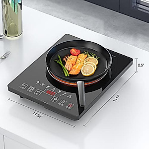 Electric Cooktop, Portable Electric Cooktop 1800W Single Burner Stove with LED Touch Screen, 8 Power & 8 Temperature Levels, Timer, Microcrystalline Panel,120V Energy Saving Hot Plate for Home Camping