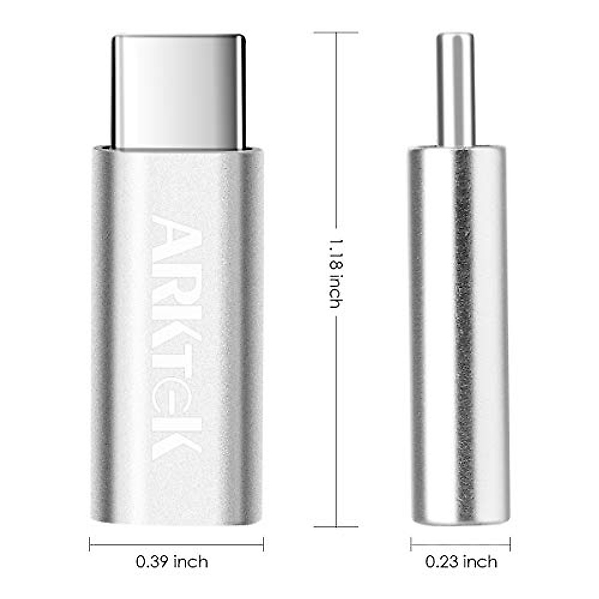 ARKTEK USB-C Adapter i OS Lighting Cable (Female) to USB Type C (Male) - Charging Adapter with 56K Resistor, Compatible for Galaxy S20 Note 10 Pixel 4 and More, Sivler Aluminum (4 Pack)