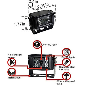 AHD 720P 7" Reverse Rear View Backup Camera System Mirror, Camera with Night Vision Waterproof IP69K Vibration-Proof 10G for Tractor/Truck/RV/Bus/Motorhome/Excavator/Caravan/Skid Steer/Harvester