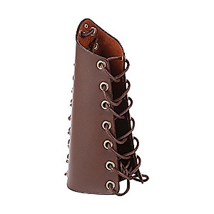 1Pcs Archery Arm Guard Protection Safe Guard Bracer Hunting Shooting Laceup Leather Armguard Wristband Wide Bracer Arm Armor Cuff for Recurve Bow Shooting Hunting(Brown) Arm Guard Archery Brown Fo