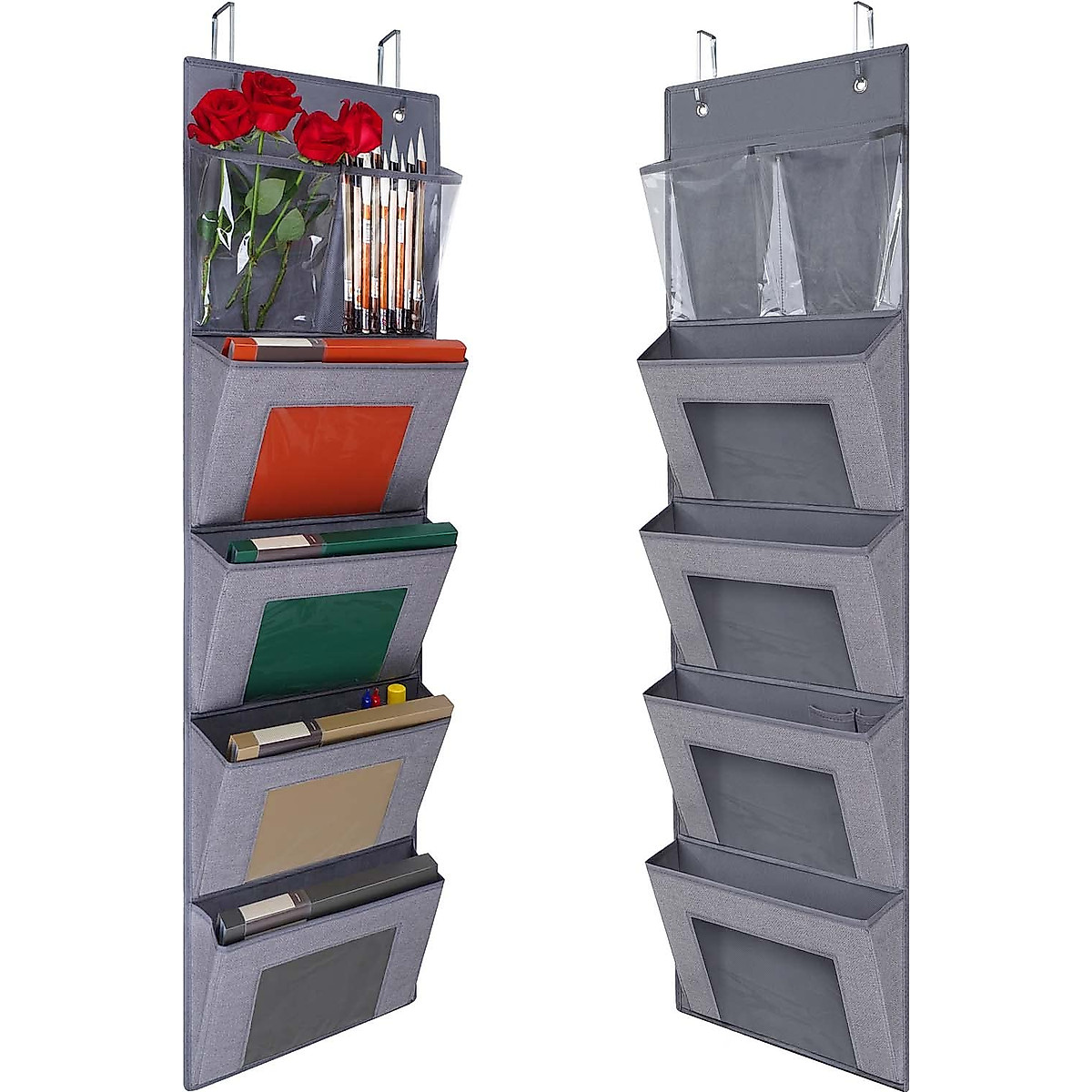 YOLOXO Heavy Duty Over The Door File Organizer, Wall Mounted Hanging Wall File Organizer for File Folders, School Mailbox, Home/Office Papers (Grey)