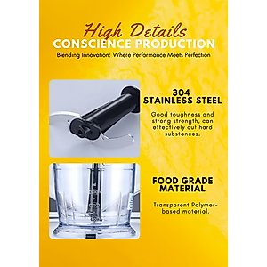 MegaWise Pro Titanium Reinforced 5 in1 Immersion Hand Blender, Powerful with 80% Sharper Blades, 12 Speed Corded Blender, Including 500ml Chopper, 600ml Beaker, Whisk and Milk Frother