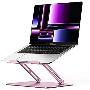 JCZT Adjustable Laptop Stand for Desk, Portable Laptop Riser, Aluminum Laptop Stand Foldable, Ergonomic Computer Notebook Stand Holder for MacBook Air Pro, Dell, HP 10-16'', Rose Pink