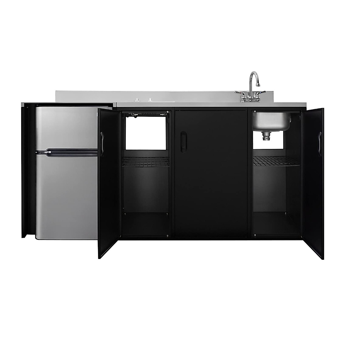 Summit Appliance CK72ADASINKR 72 Wide All-In-One Kitchenette, ADA Compliant, Sink and Faucet, 2-door Refrigerator-freezer, 2-burner Smooth-top Cooktop, Indicator Lights, Storage Compartments,Black