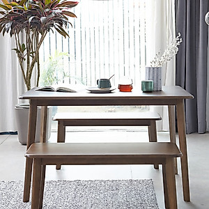 Livinia 3-Piece Dining Table Set, Canberra 47.2" Table (Walnut) Canberra 37.4" Dining Bench (Walnut) Set