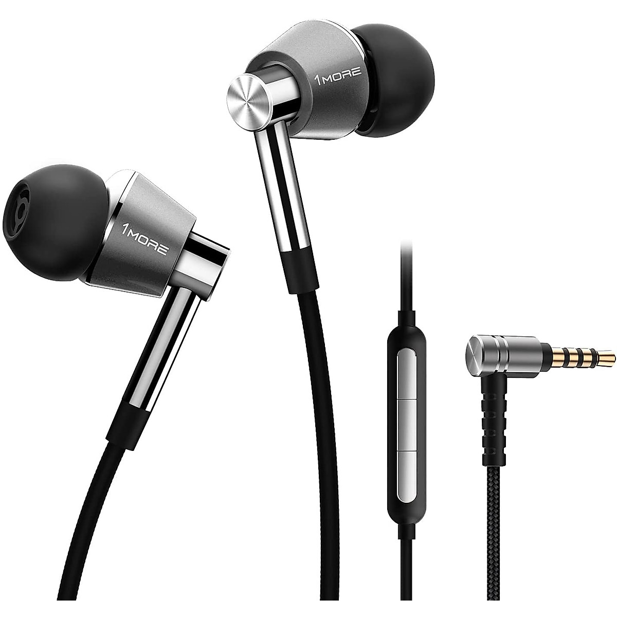 1MORE Triple Driver In-Ear Earphones Hi-Res Headphones with High Resolution, Bass Driven Sound, MEMS Mic, In-Line Remote, High Fidelity for Smartphones/PC/Tablet - Silver
