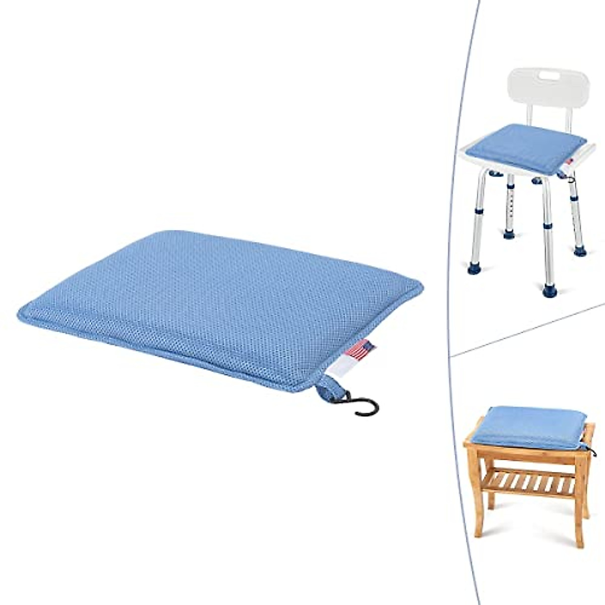 GreenChief Cushion for Shower Waterproof, Seat Foam Cushion with Hook, Bath Seat Cushion Mat, Bathtub Chair Pad, Shower Cushion for Elderly, Senior, Disabled (Blue)