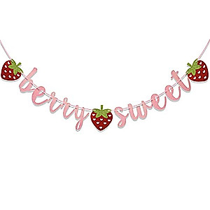 Berry Sweet Banner, Glitter Strawberry Banner, Sweet One, Two Sweet, Twotti Frutti, One in a Melon, Strawberry Baby Shower, Birthday Decor (Multi-Pink)