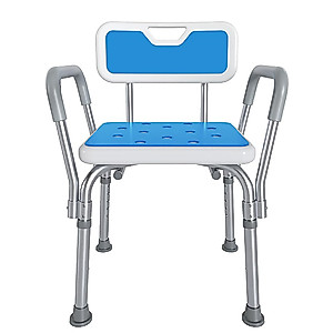 MegLob Lightweight Shower Chair Bath Stool, Aluminum Alloy Shower Chair with Backrest & Armrest, Height Adjustable Shower Bath Bench, Nonslip Bathing Bench Stool for Elderly, 330Lbs Capacity,Blue