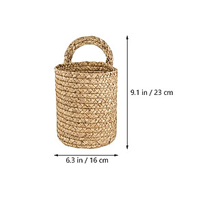 Cabilock Woven Flower Basket Hanging Rattan Plant Pot Wall Storage Weaving Basket Organizer Rustic Sundries Basket Home Decor