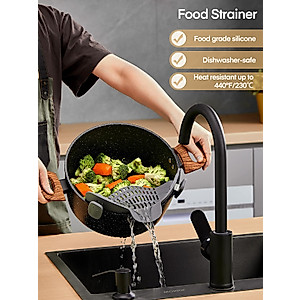 FOHERE Pots and Pans Set with Lids 15 PCS, Aluminum Nonstick Induction Cookware Sets, with Frying Pans, Saucepans, Stock Pot, Pizza Pan, Griddle Pan, and Food Steamer, Silicone Food Strainer, Black