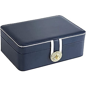 ZZYINH AN207 Jewelry Box Double Layer Portable Organizer Ring Travel Watch Leather Display Storage Case for Earrings Necklace Small Jewelry (Color : Blue)