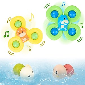 2PCS Suction Cup Spinner Toys with Swim Turtle Water Bath Toys for Toddlers 1-3 Year Old Boys Gifts, Bath Toys, Bathtub Toys for Baby Pool Toys, First Birthday Baby Gifts for 1 Year Old Girls Boys