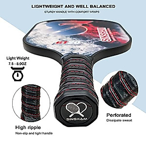SINSHAM Pickleball Paddles,Pickleball Paddles Set of 2,Graphite Surface,Polypropylene Honeycomb Core,Cushion Grip,Lightweight Pickleball,1 Portable Drawstring Bag,2 Balls,2 Replacement Soft Grips