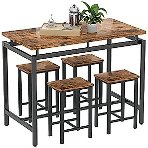 AWQM Bar Table and Chairs Set,Industrial Dining Table Set for 4,Small Kitchen Table Wood Pub Bar Table Set,Dining Room Table Set for Small Space, Breakfast Nook,Living Room,Walnut