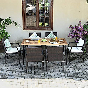 Tangkula Set of 6 Outdoor Dining Chairs, Patiojoy Weather Resistant PE Rattan Patio Chairs with Soft Cushions and Rustproof Steel Frame, Outdoor Wicker Armchairs for Garden, Backyard and Poolside