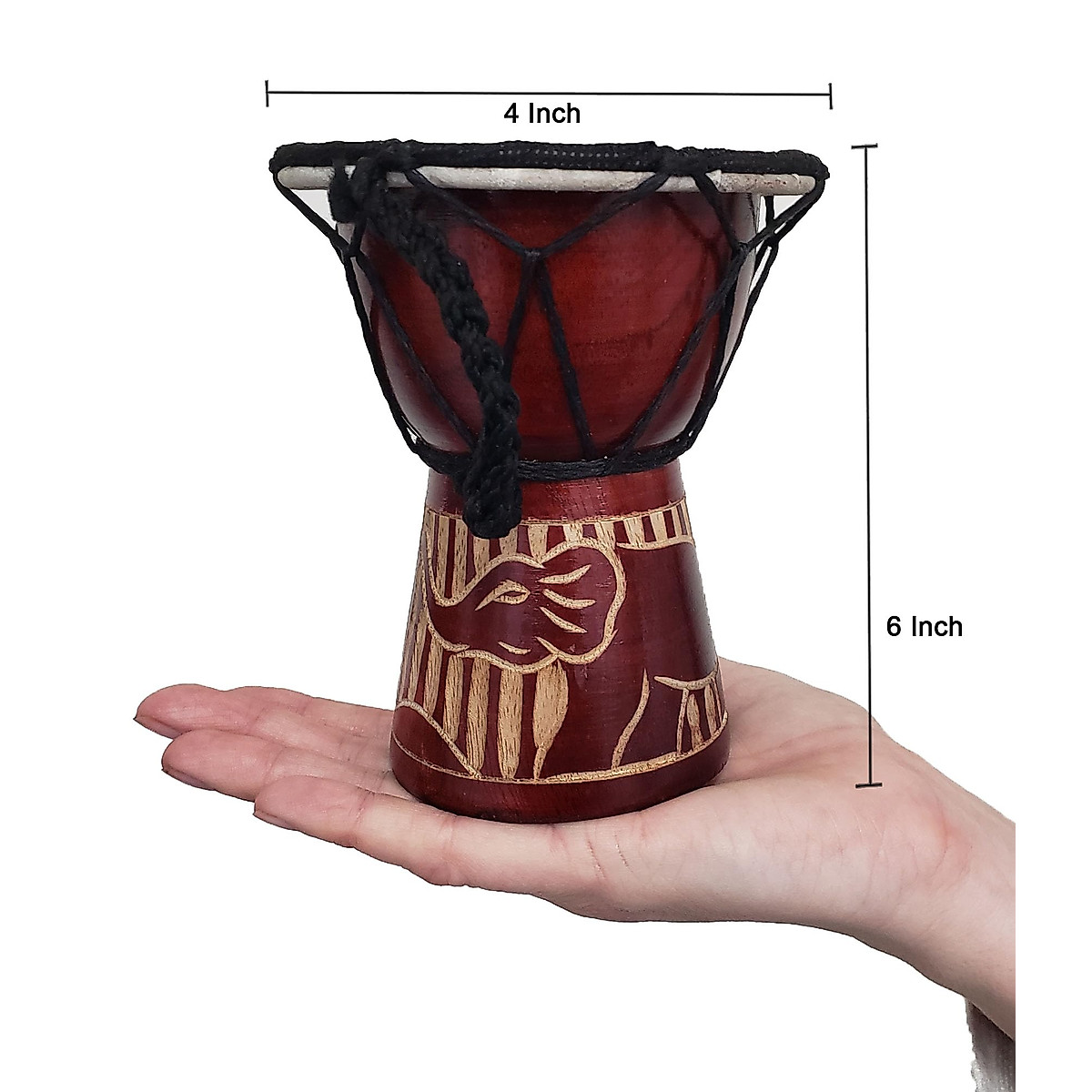 Djembe Drum Carved Bongo African inspired music also a unique gifting idea. Carver Abstract Elephant Giraffe Turtle. (6 Inch, Elephant)